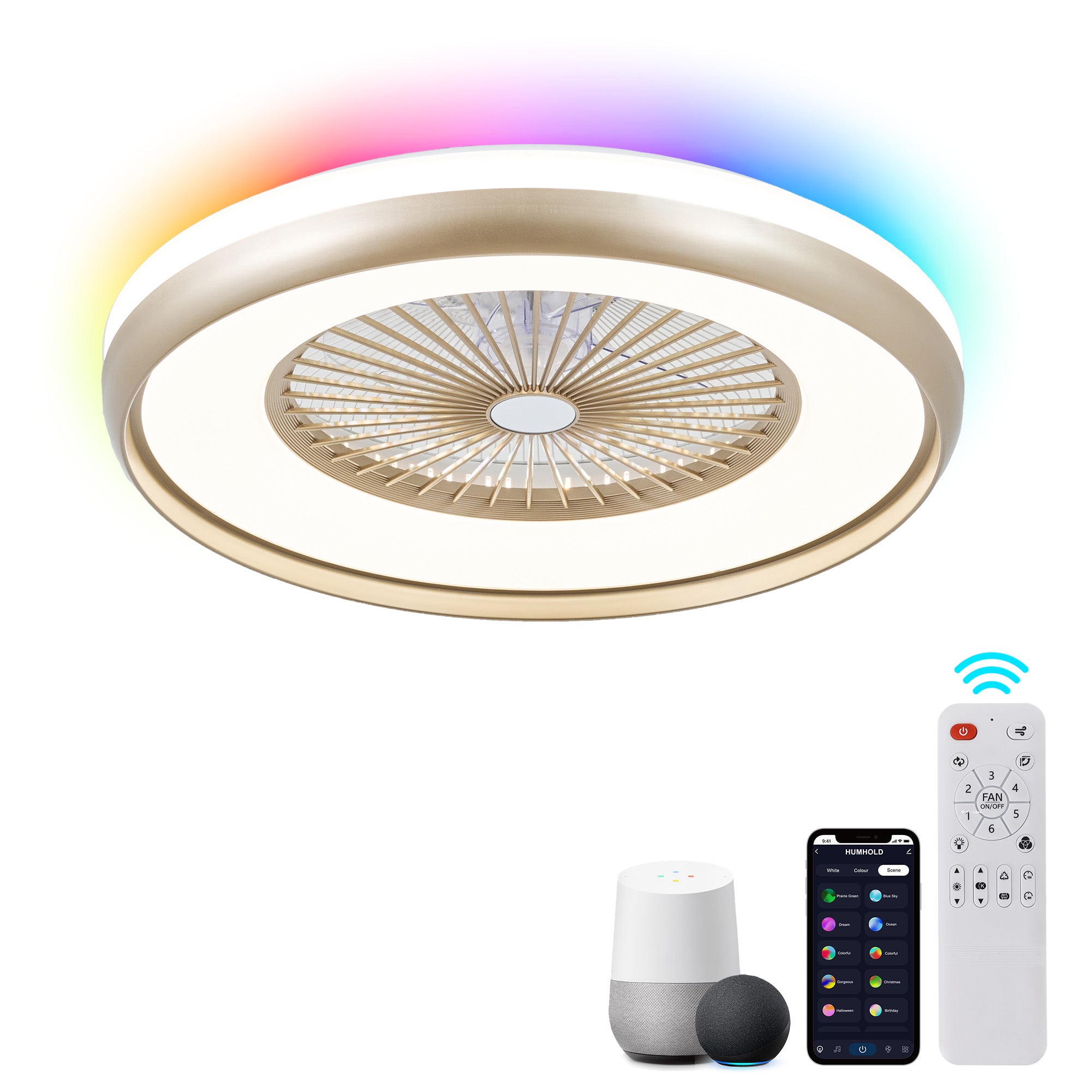Humhold 24" Low Profile Ceiling Fans with Lights - Smart Bladeless Cei